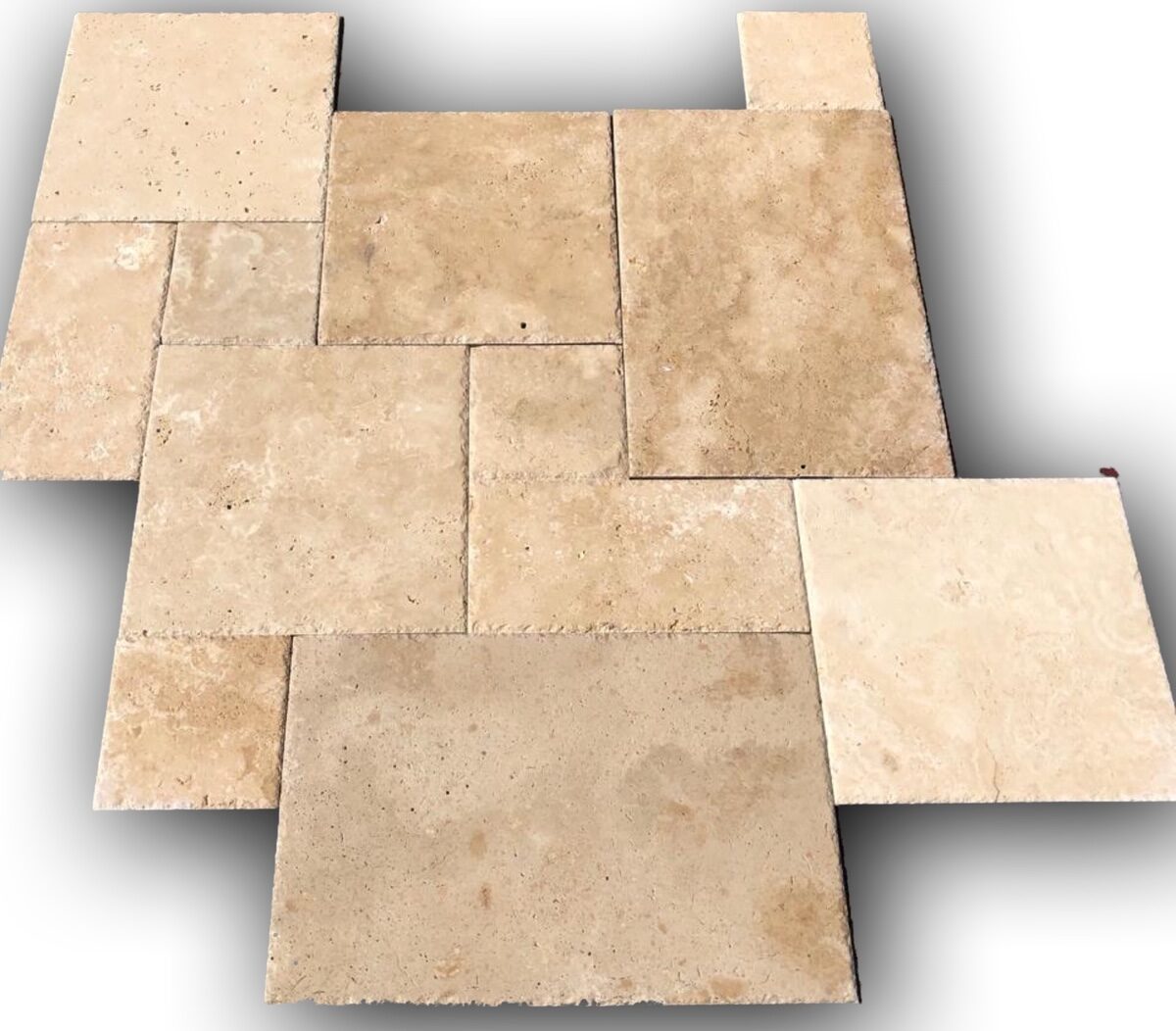 Frech Pattern Mocha Travertine Brushed and Chiseled Tile | Travertine ...